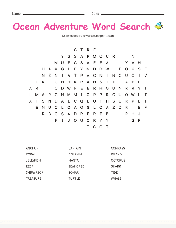 Sea Life Word Search Puzzles | Word Search