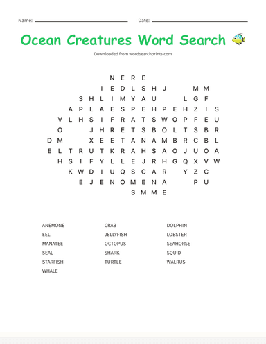Ocean Word Search Puzzles | Word Search