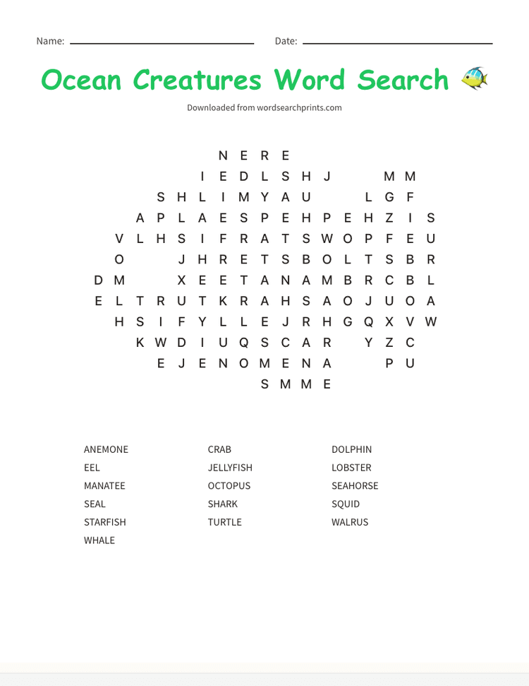 Ocean Word Search Puzzles | Word Search