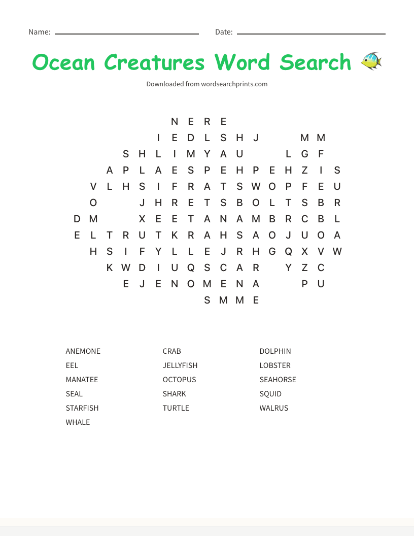 Ocean Word Search Puzzles | Word Search