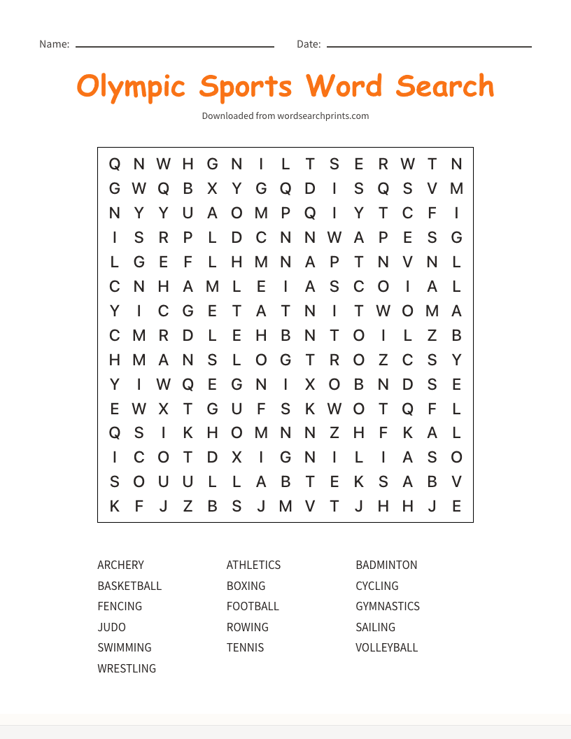 Olympic Sports Word Search Puzzles | Word Search