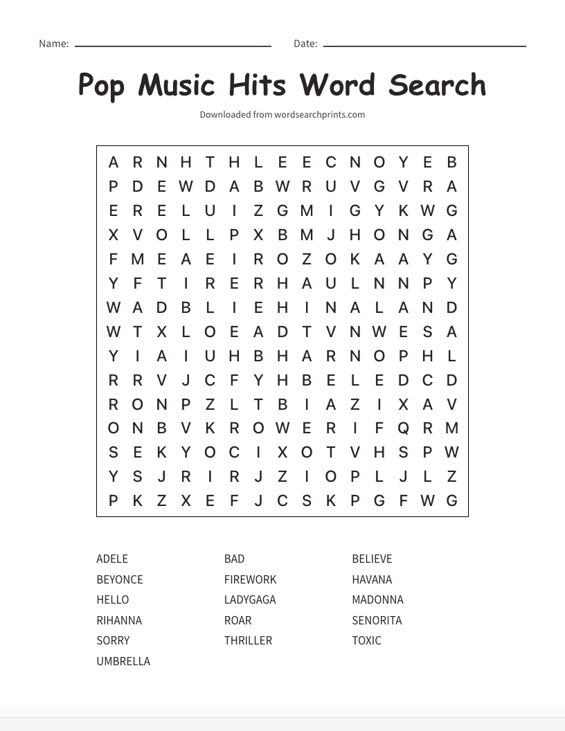 Middle School Word Search Puzzles | Word Search