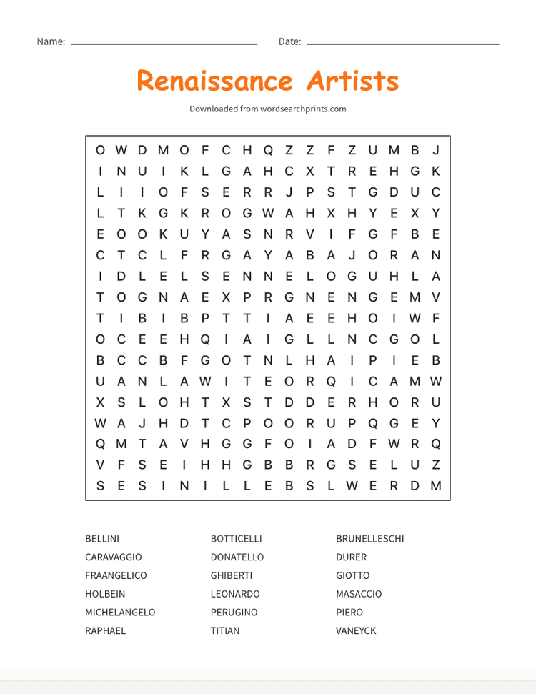 Artists Word Search Puzzles | Word Search
