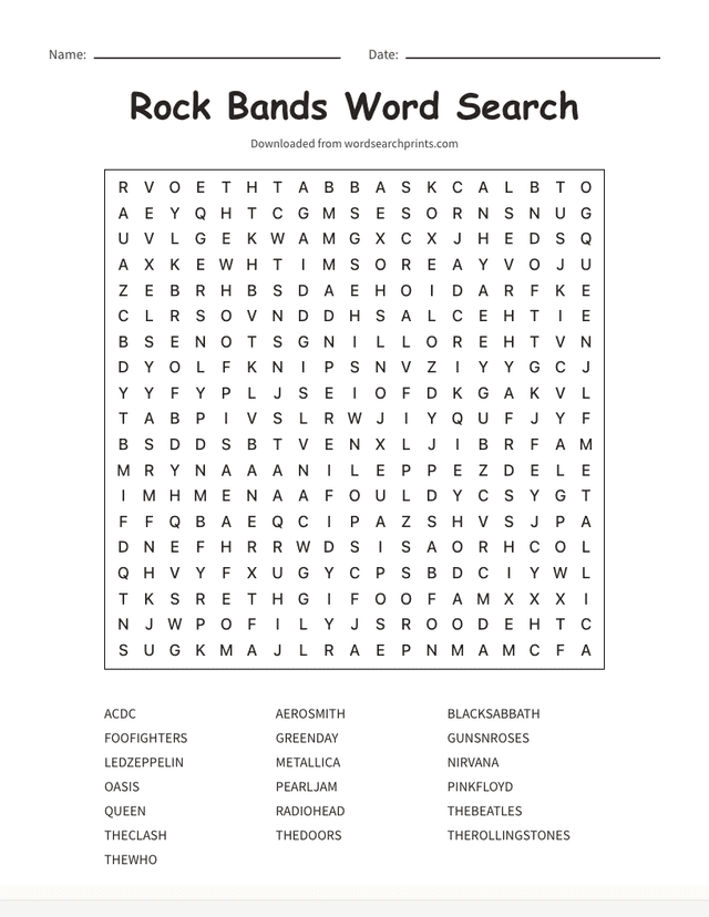 Band Names Word Search Puzzles | Word Search