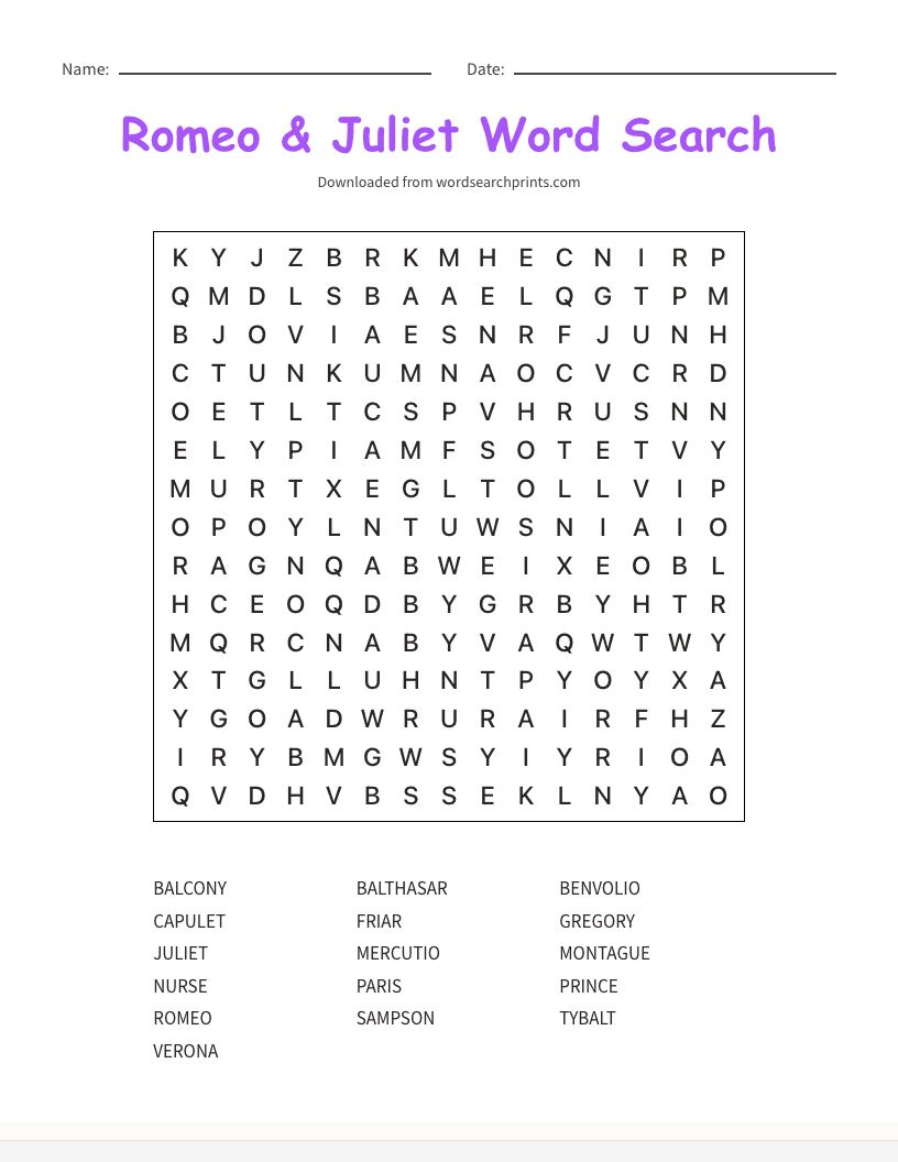 Shakespeare Word Search Puzzles | Word Search
