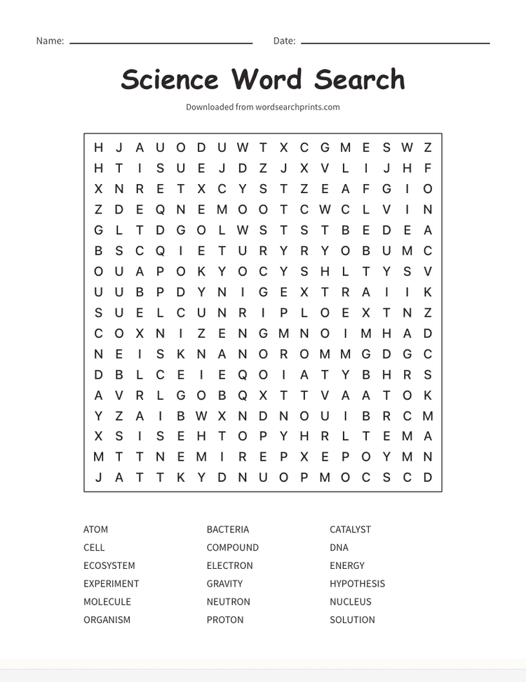 Science Word Search Puzzles | Word Search
