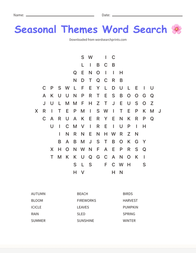 Seasons Word Search Puzzles | Word Search