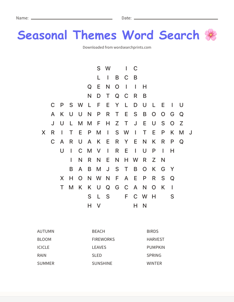 Seasons Word Search Puzzles | Word Search