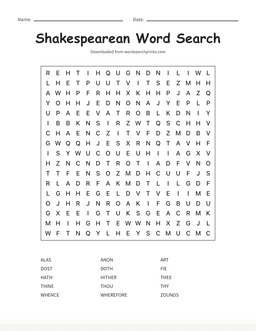 Shakespeare Word Search Puzzles | Word Search