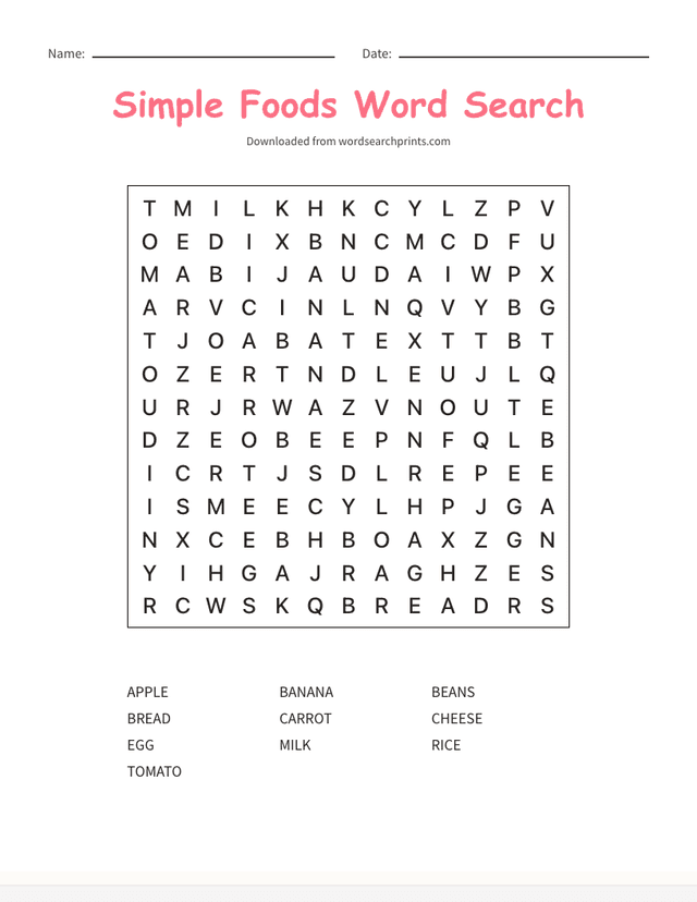 Nutrition Word Search Puzzles | Word Search