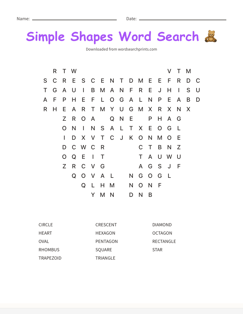 Kindergarten Word Search Puzzles | Word Search