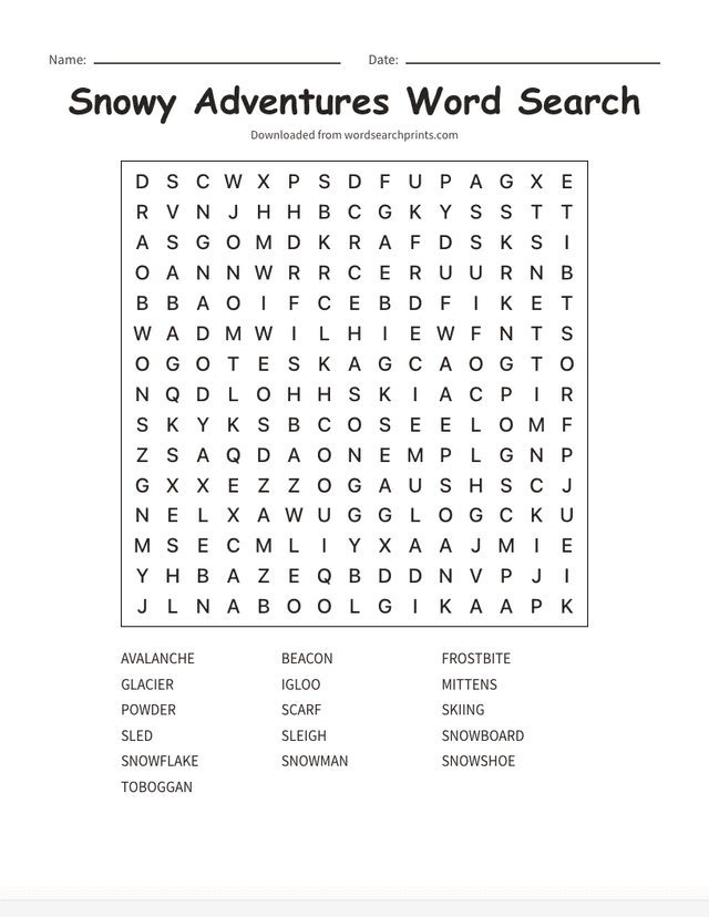 Snow Word Search Puzzles | Word Search