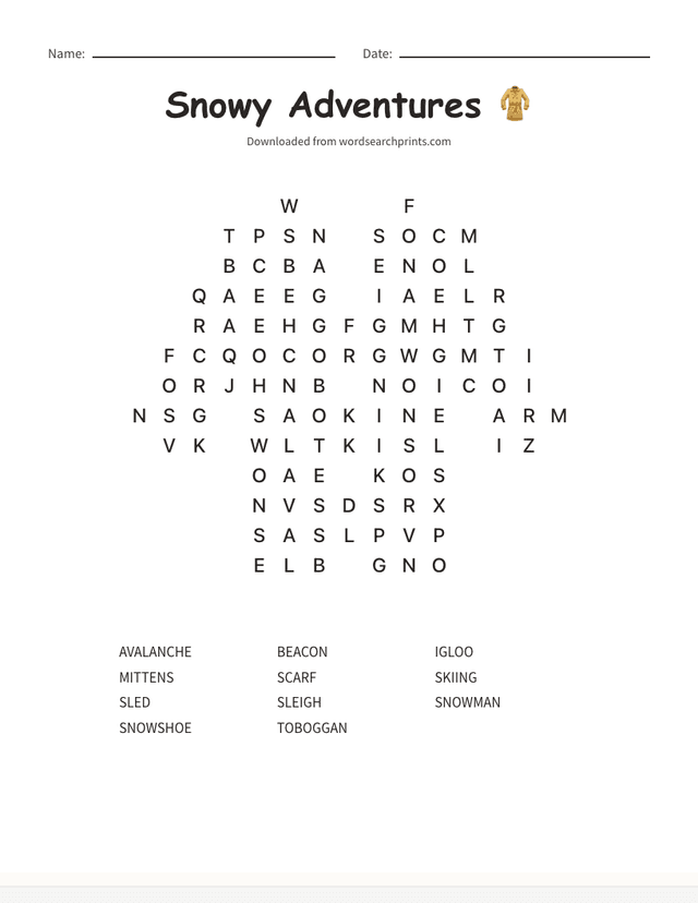 Snow Word Search Puzzles | Word Search
