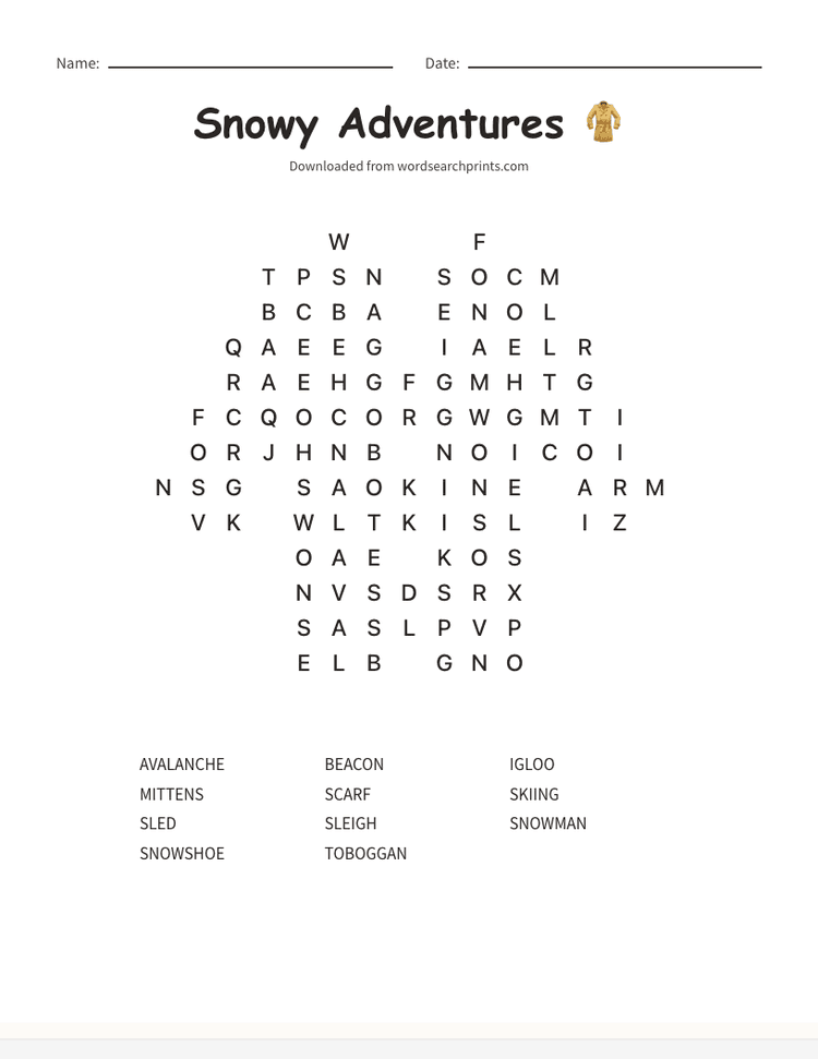 Snow Word Search Puzzles | Word Search