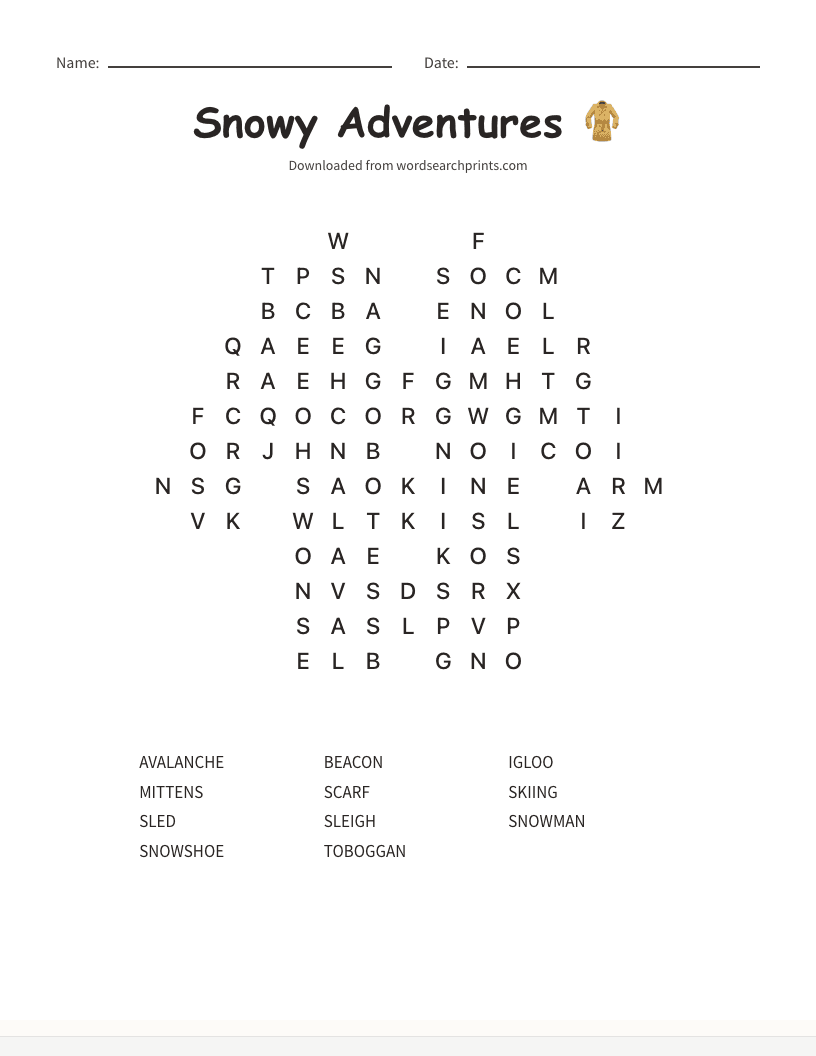 Snow Word Search Puzzles | Word Search