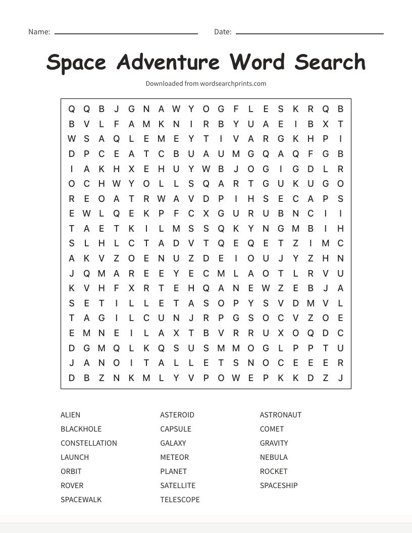 Space Word Search Puzzles | Word Search