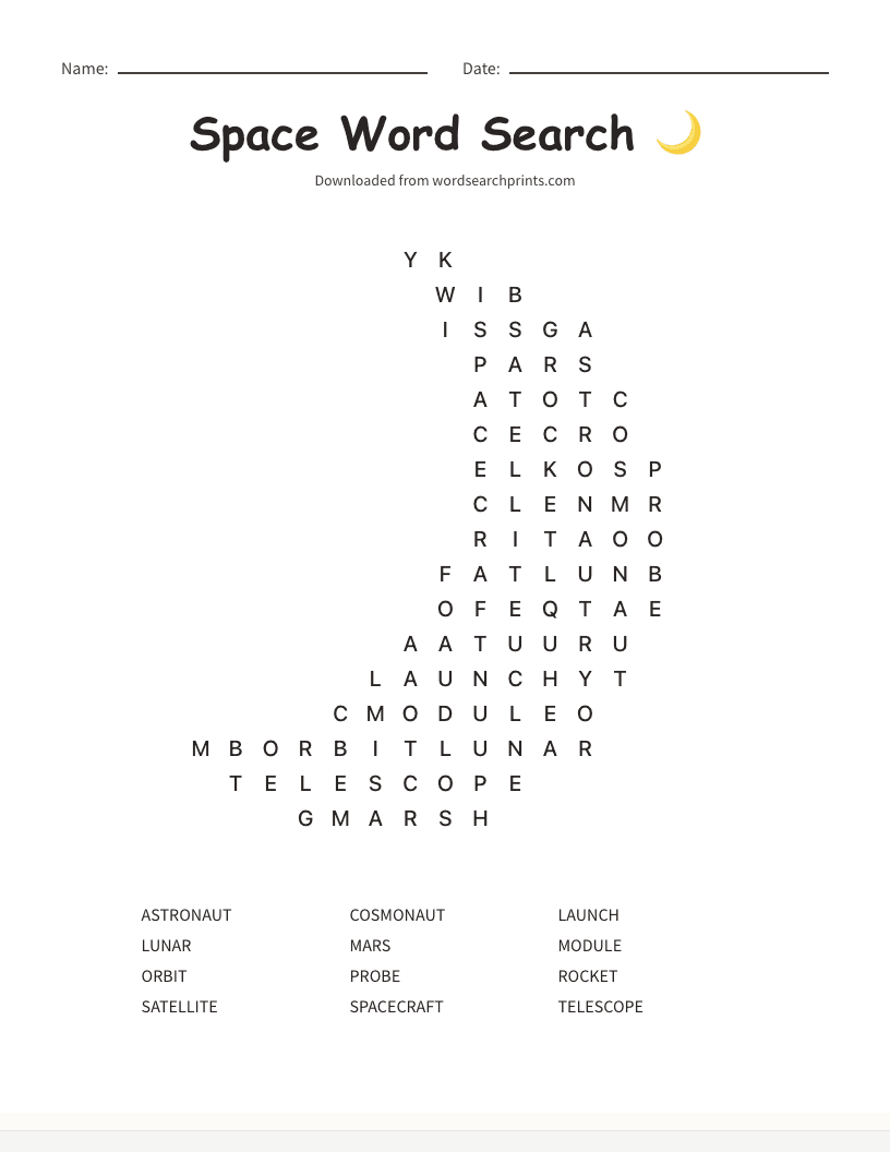 Space Word Search Puzzles | Word Search