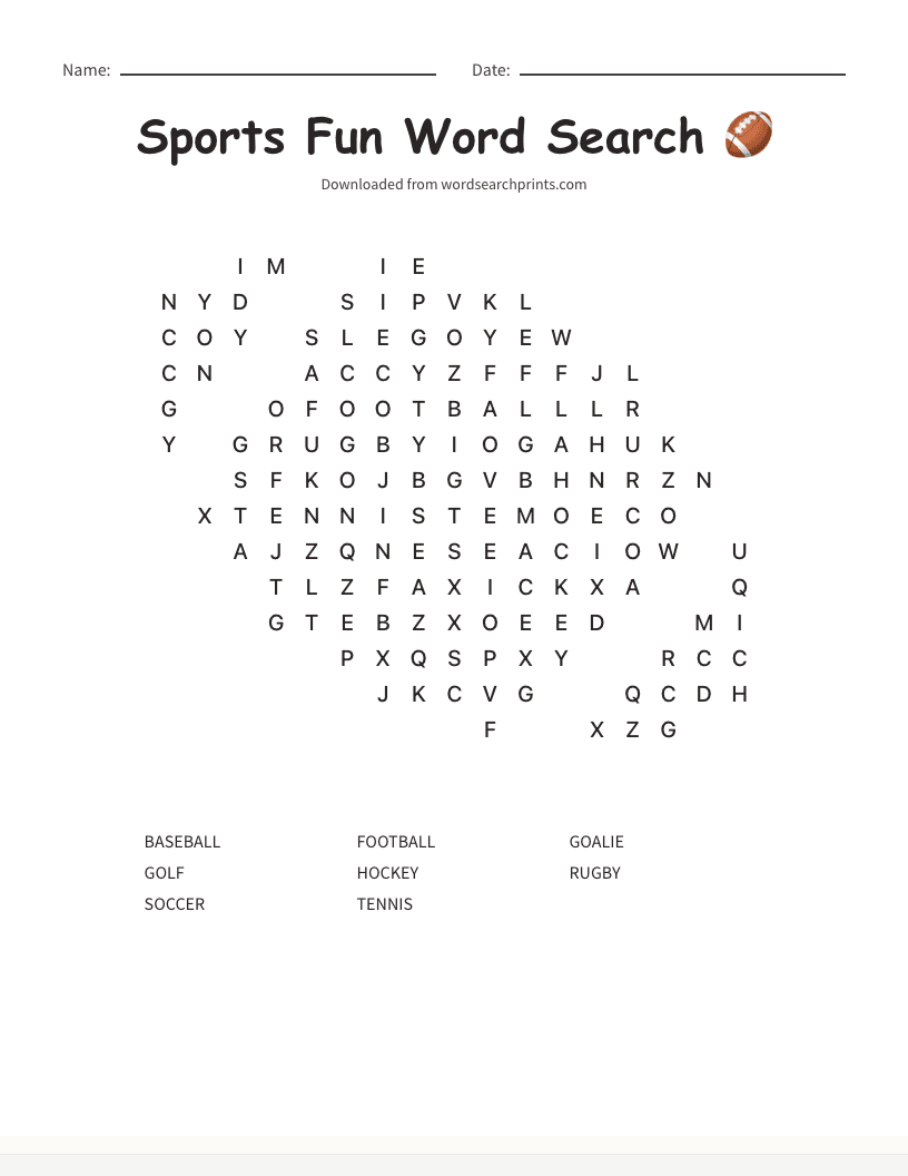 Sports Word Search Puzzles | Word Search