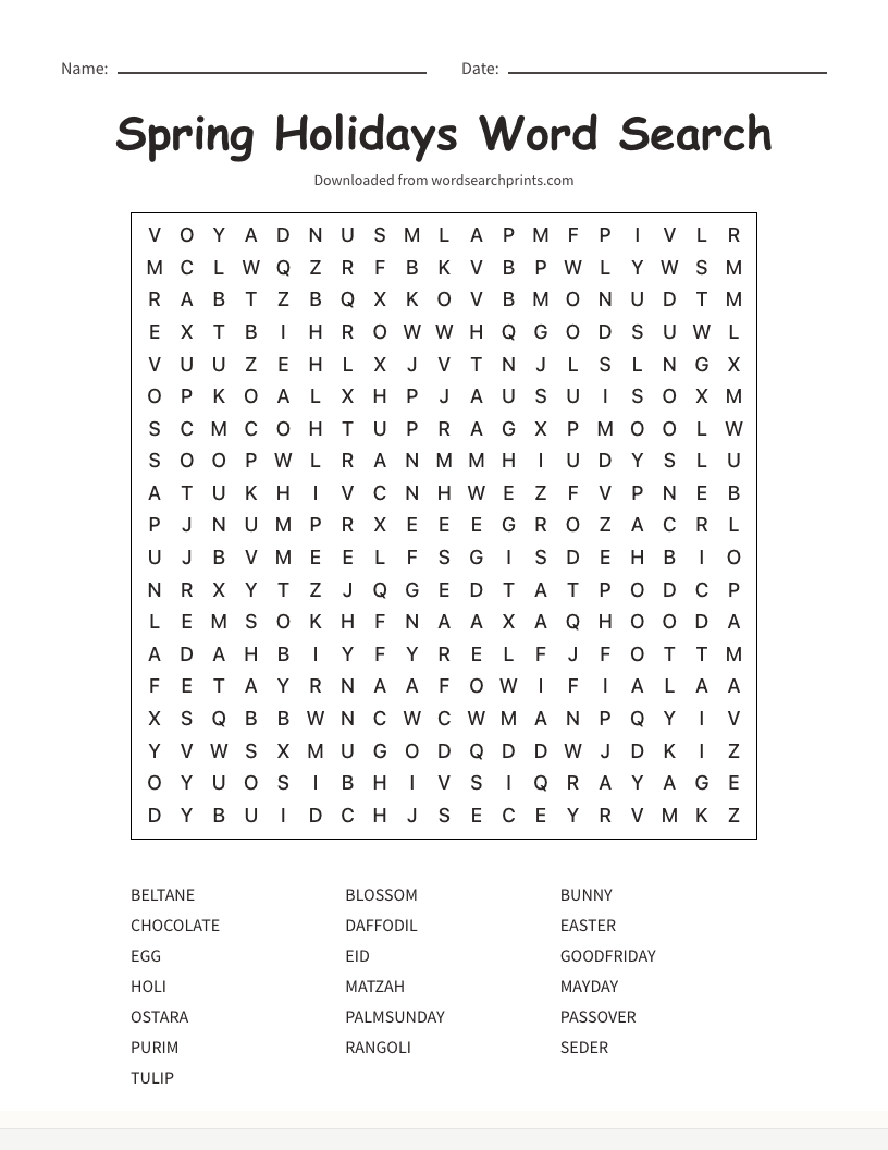 Spring Word Search Puzzles | Word Search