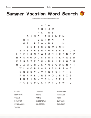 Beach Word Search Puzzles | Word Search