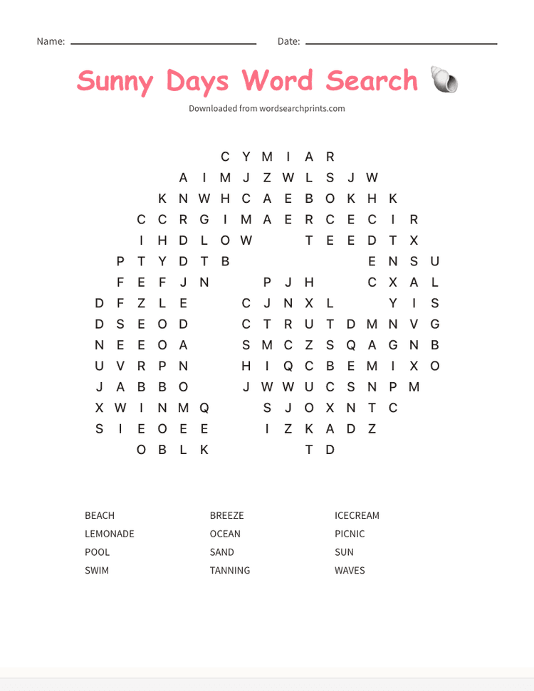 Vacation Word Search Puzzles | Word Search