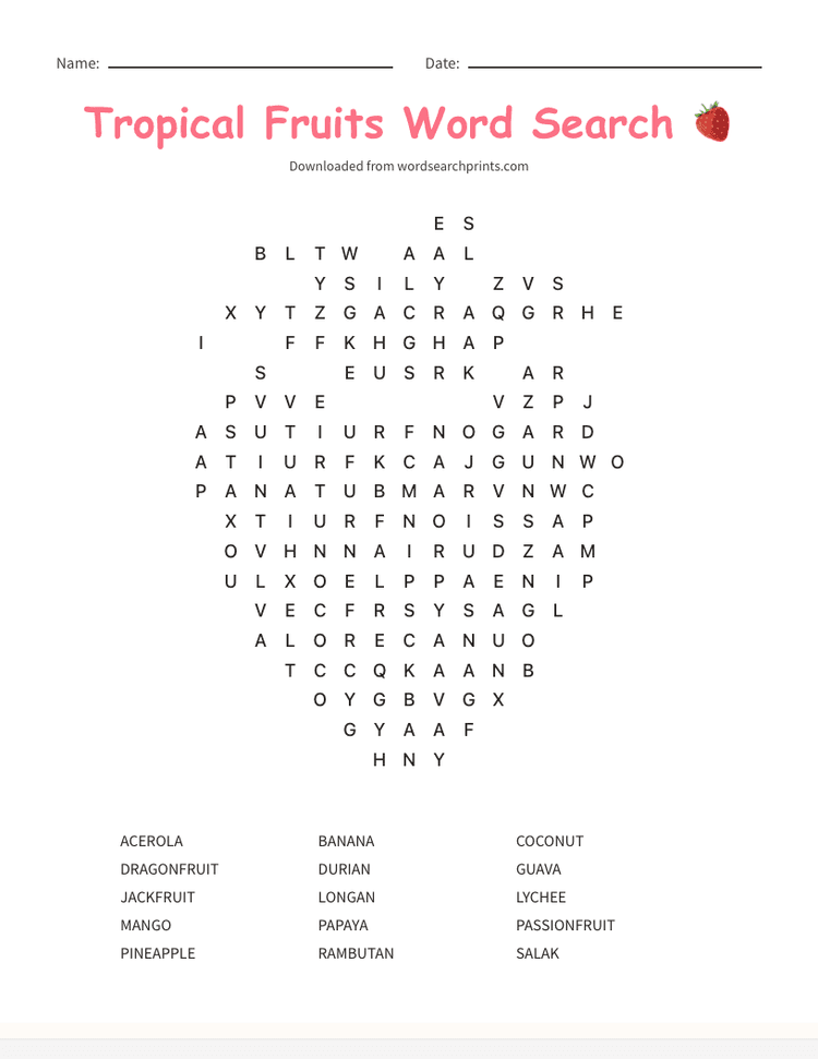 Fruits Word Search Puzzles | Word Search