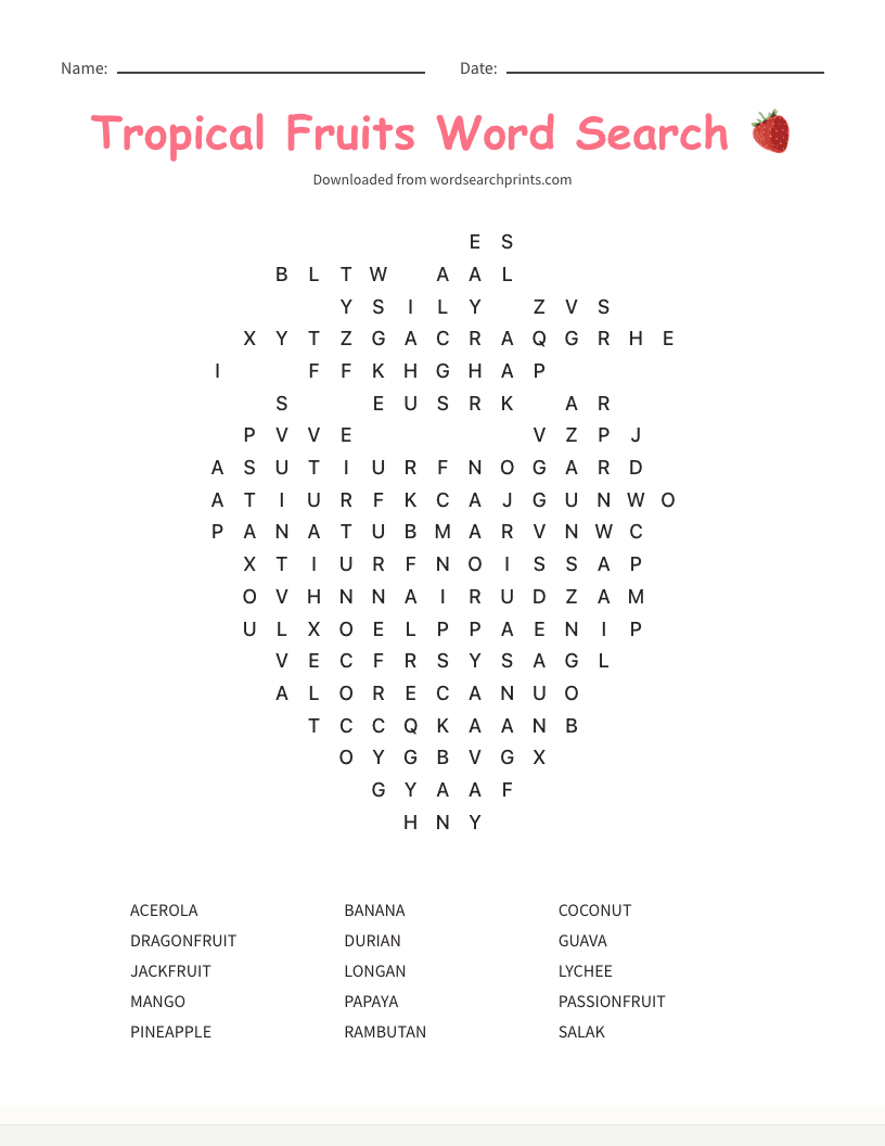 Fruits Word Search Puzzles | Word Search