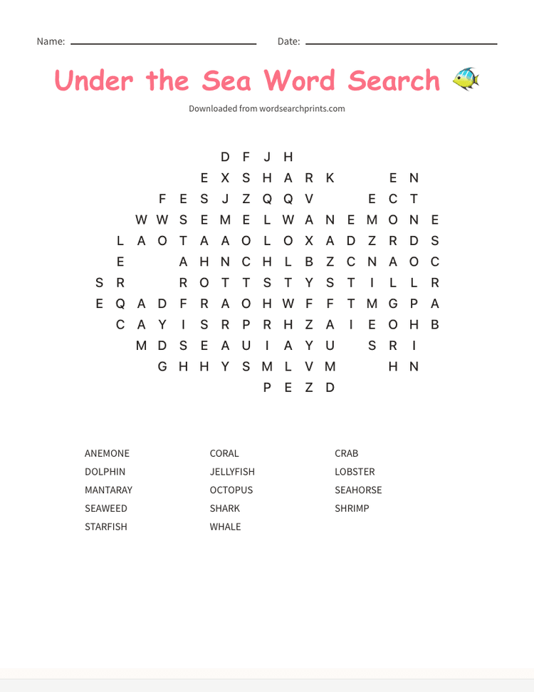 Ocean Word Search Puzzles | Word Search