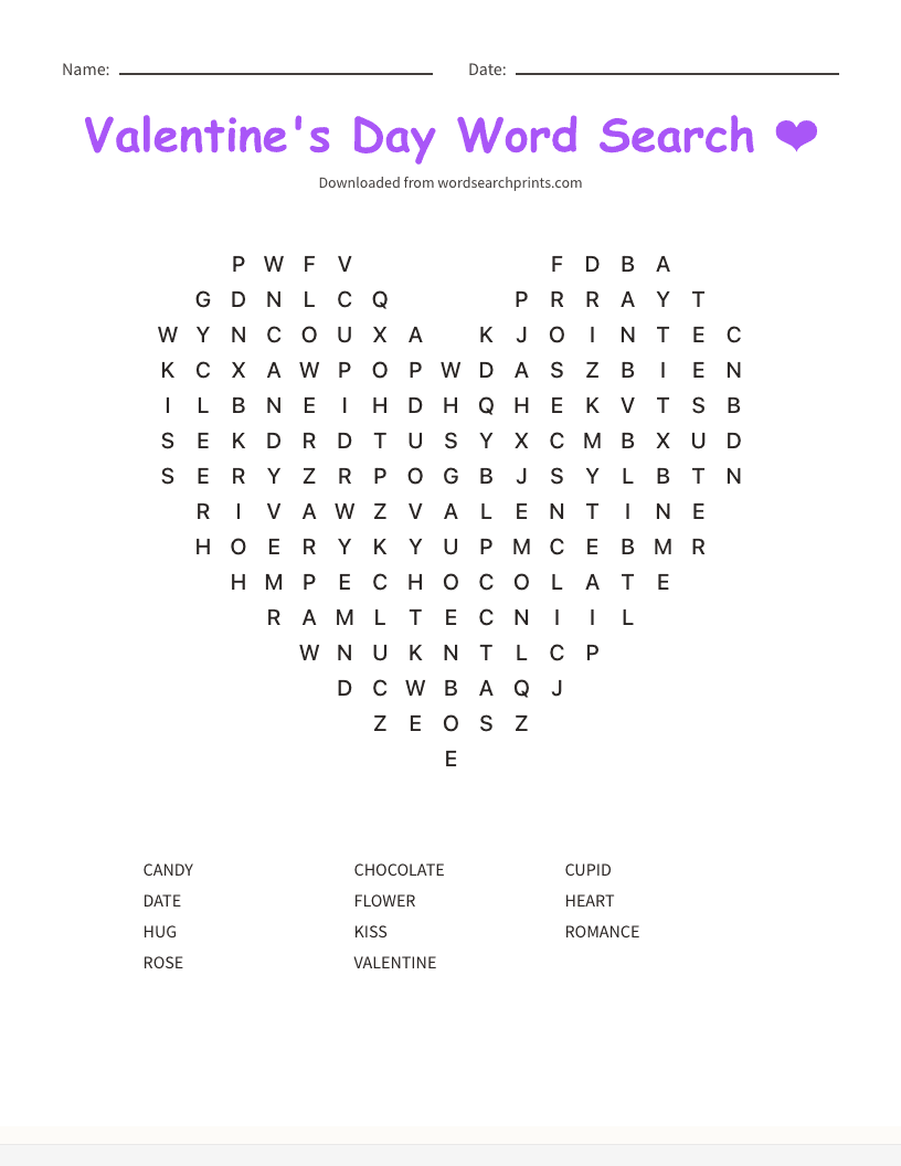 Hearts Word Search Puzzles | Word Search