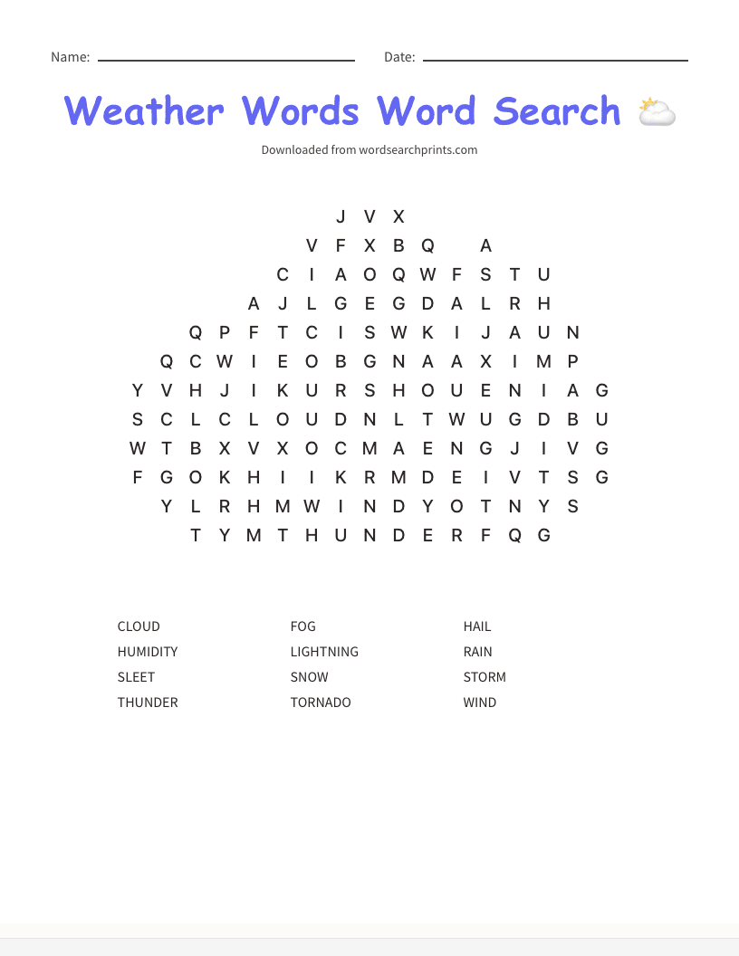 Weather Word Search Puzzles | Word Search