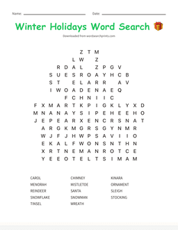Snow Word Search Puzzles | Word Search