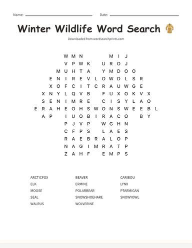 Snow Word Search Puzzles | Word Search