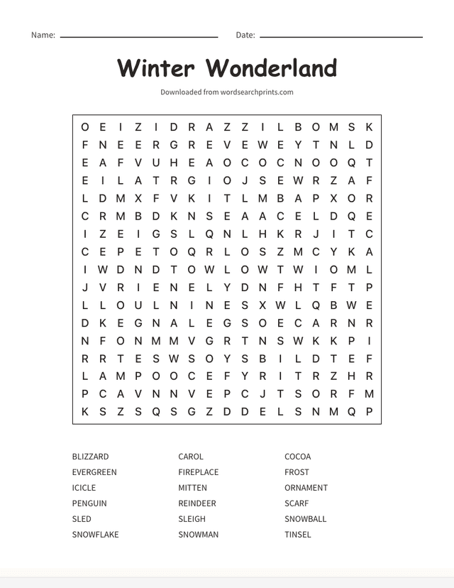 Winter Sports Word Search Puzzles | Word Search