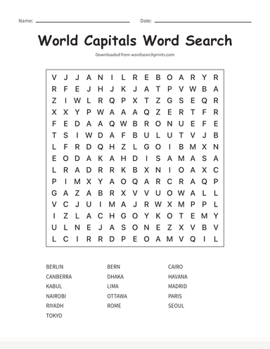 Capital Cities Word Search Puzzles | Word Search
