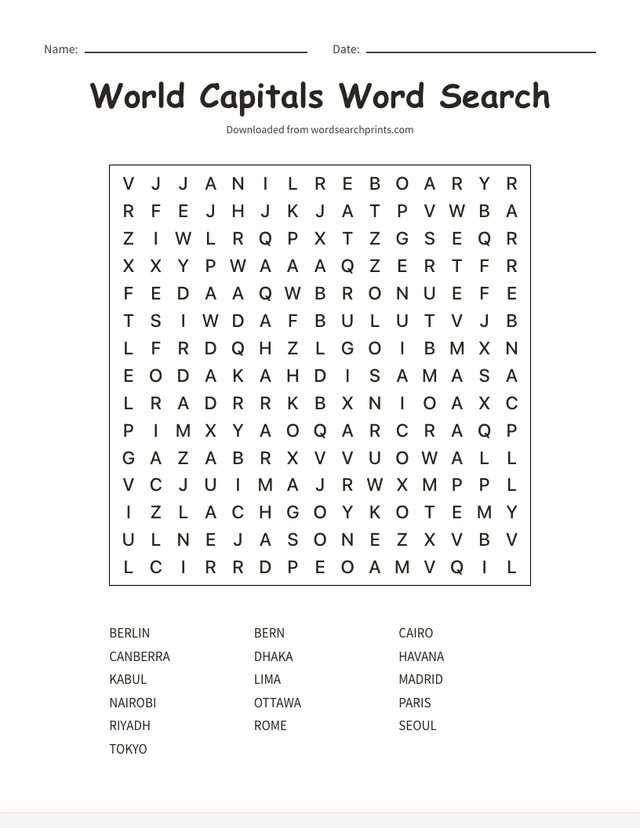 Capital Cities Word Search Puzzles | Word Search