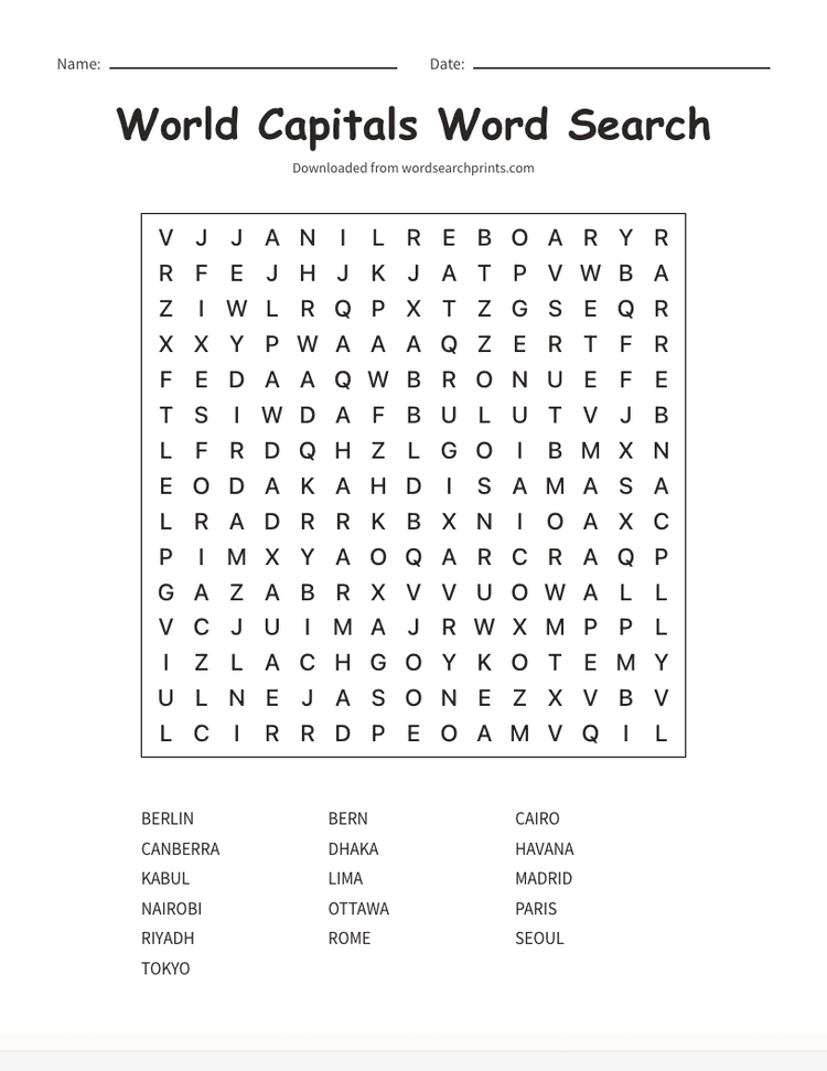 Capital Cities Word Search Puzzles | Word Search
