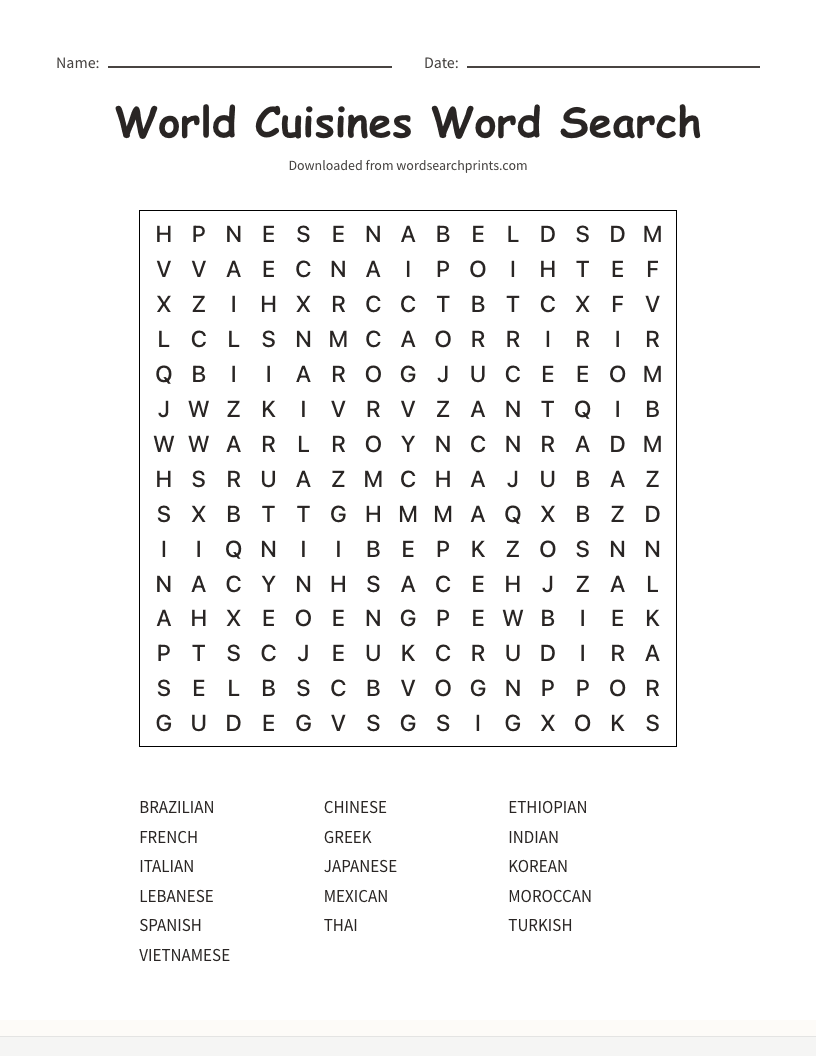 Foods Word Search Puzzles | Word Search