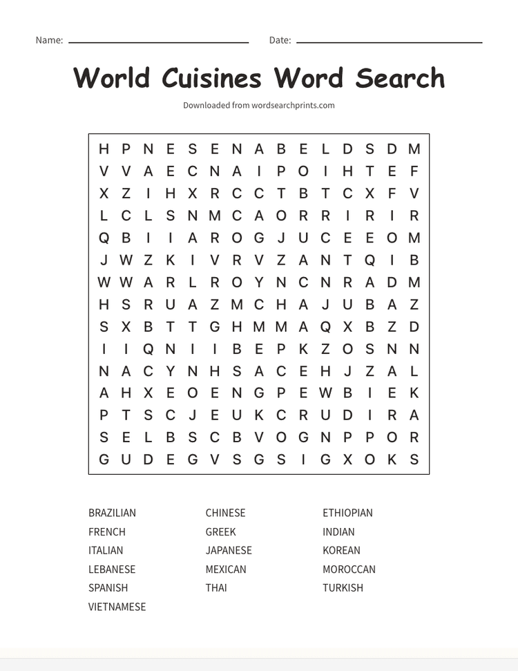 Cooking Terms Word Search Puzzles | Word Search